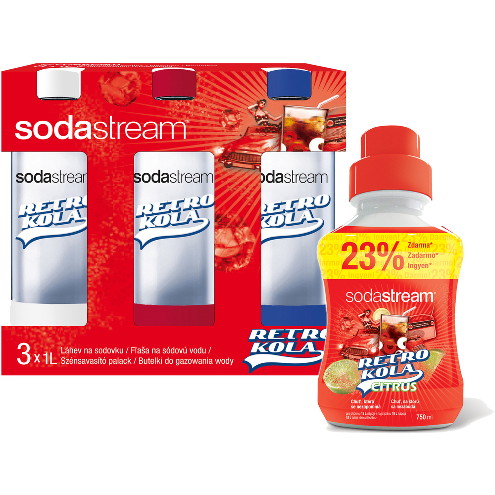 Predajná sada Sodastream fľaša TRIPACK RETRO KOLA + sirup RETRO KOLA ...
