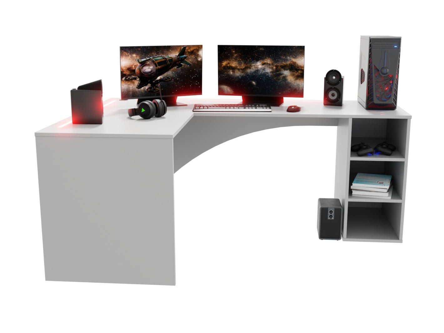 Rohový pc stôl Carbon (biela) (L) (s RGB LED osvetlením) | NovyNabytok
