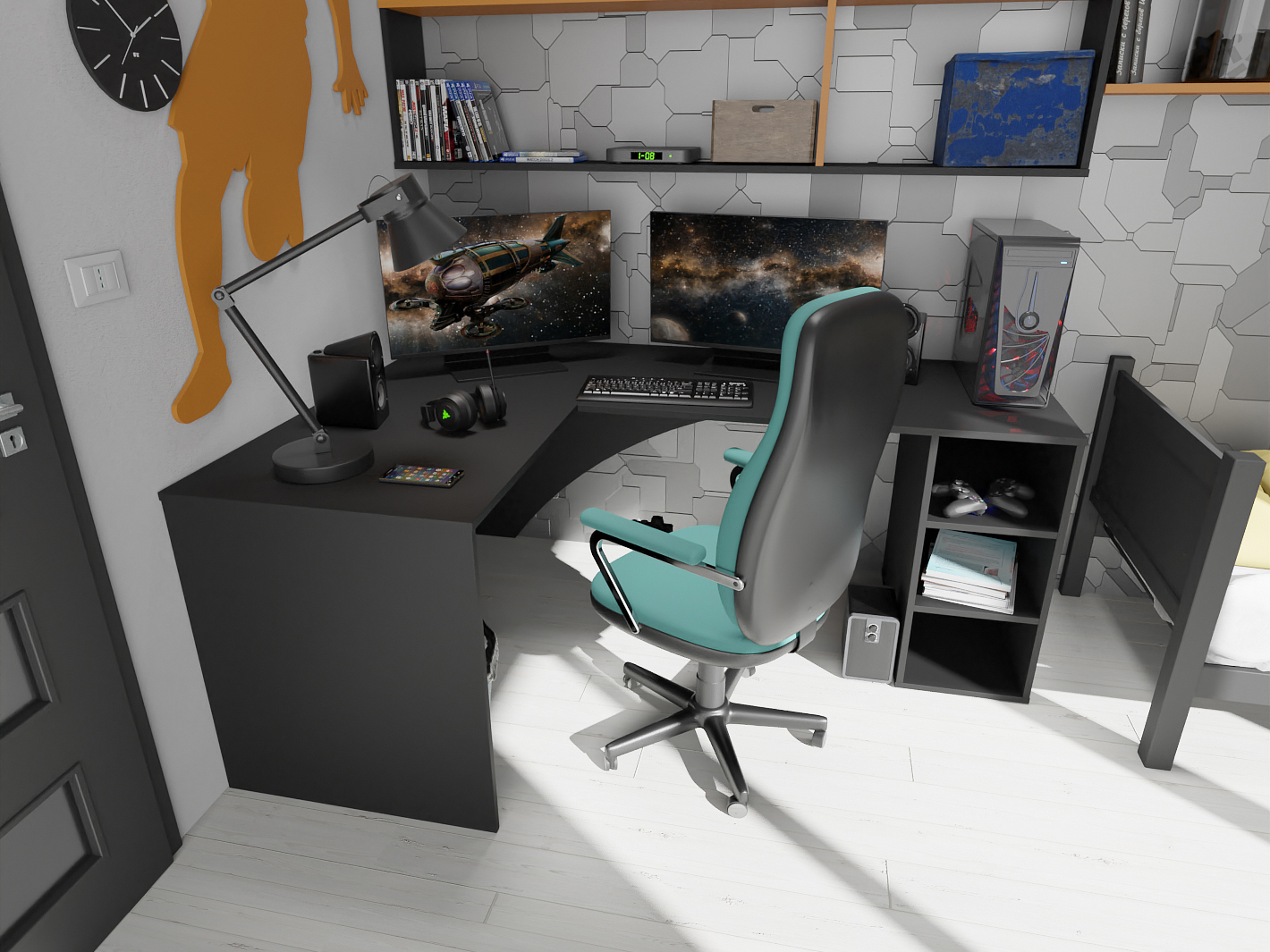 Rohový pc stôl Carbon (čierna) (L) (bez osvetlenia) | NovyNabytok