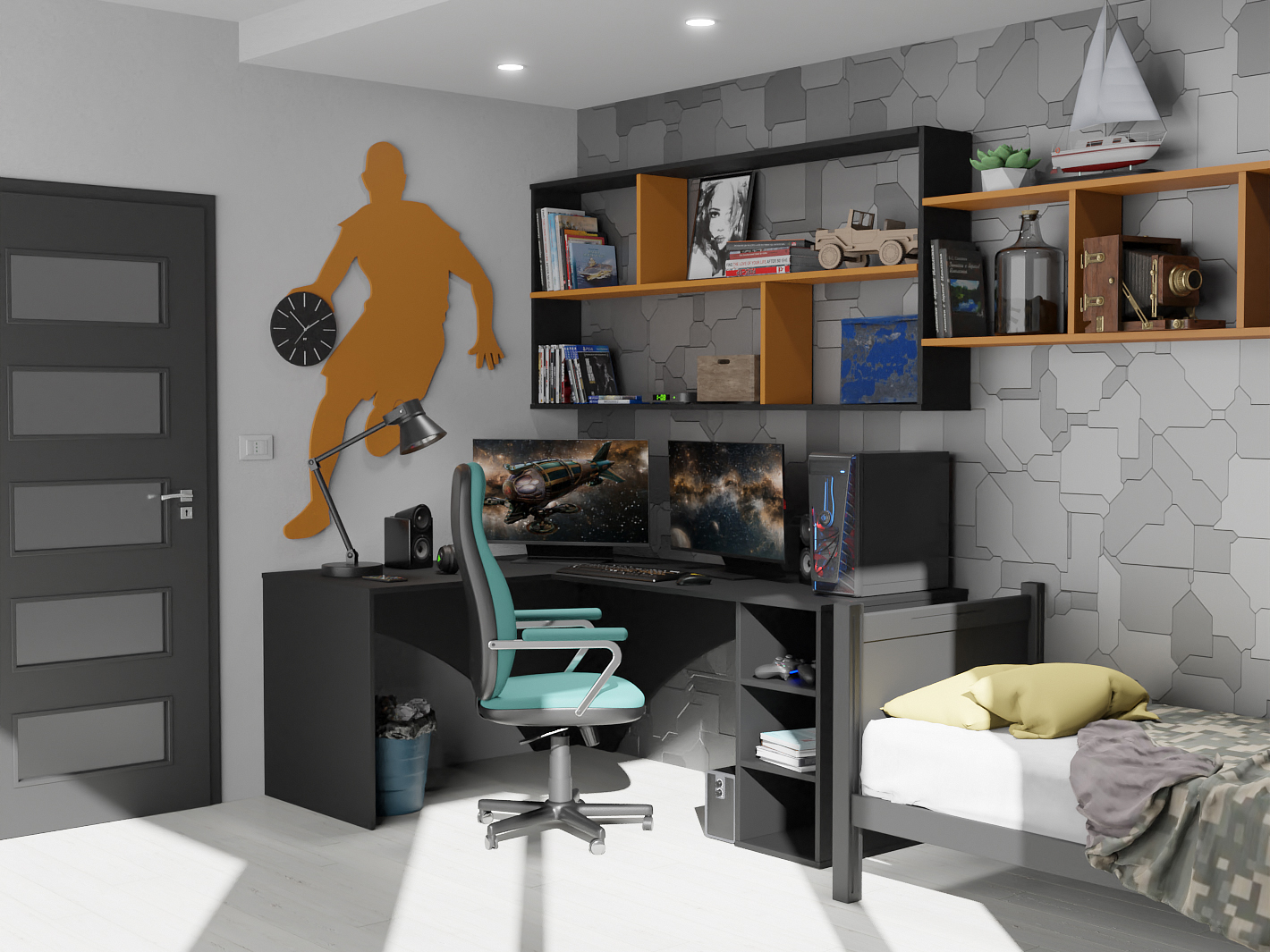 Rohový pc stôl Carbon (čierna) (L) (bez osvetlenia) | NovyNabytok