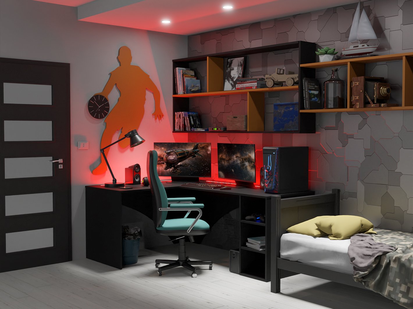 Rohový pc stôl Carbon (čierna) (L) (s RGB osvetlením) | NovyNabytok