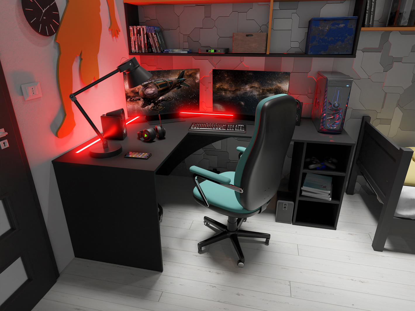 Rohový pc stôl Carbon (čierna) (L) (s RGB osvetlením) | NovyNabytok