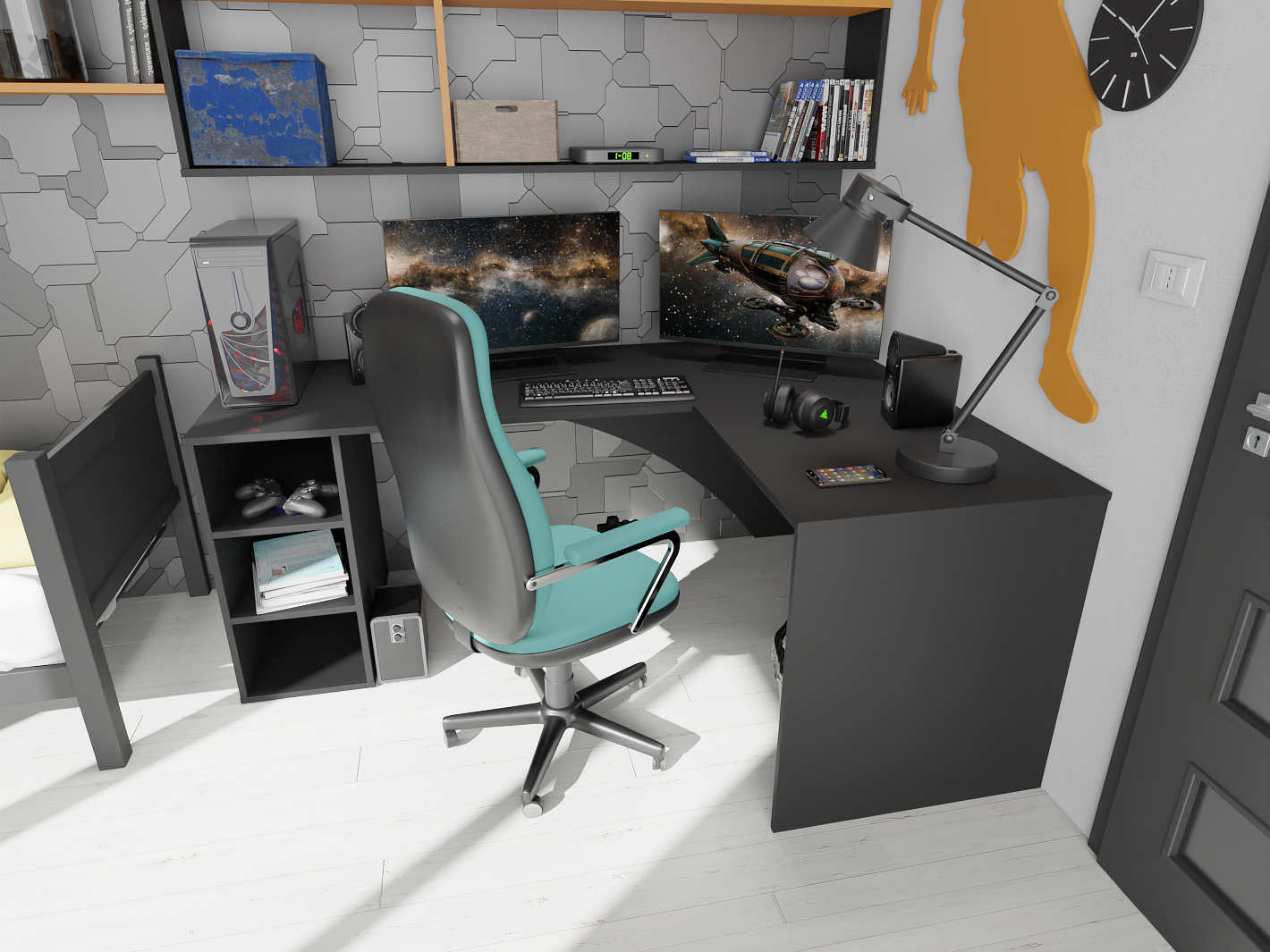 Rohový pc stôl Carbon (čierna) (P) (bez osvetlenia) | NovyNabytok