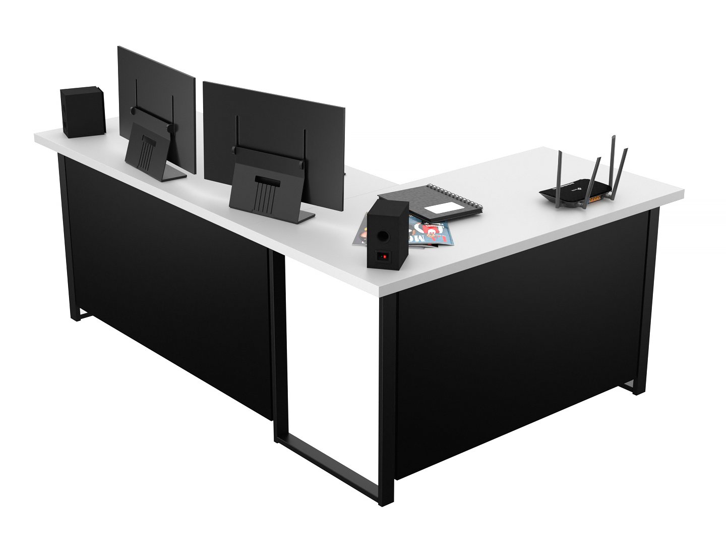 Rohový pc stôl Vintid (biela + čierna) | NovyNabytok