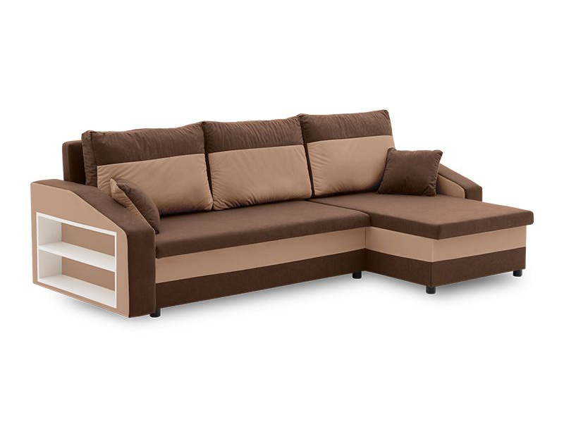 Rohová sedačka Hafiz (hnedá + cappuccino) (s poličkou) (P) | NovyNabytok