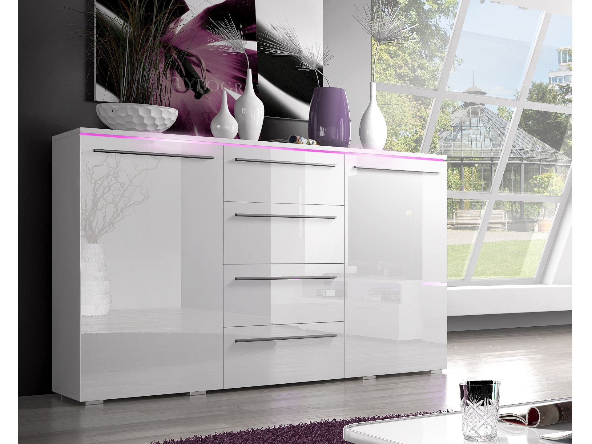 Komoda Aldoris typ 26 (biela + biely lesk) | NovyNabytok