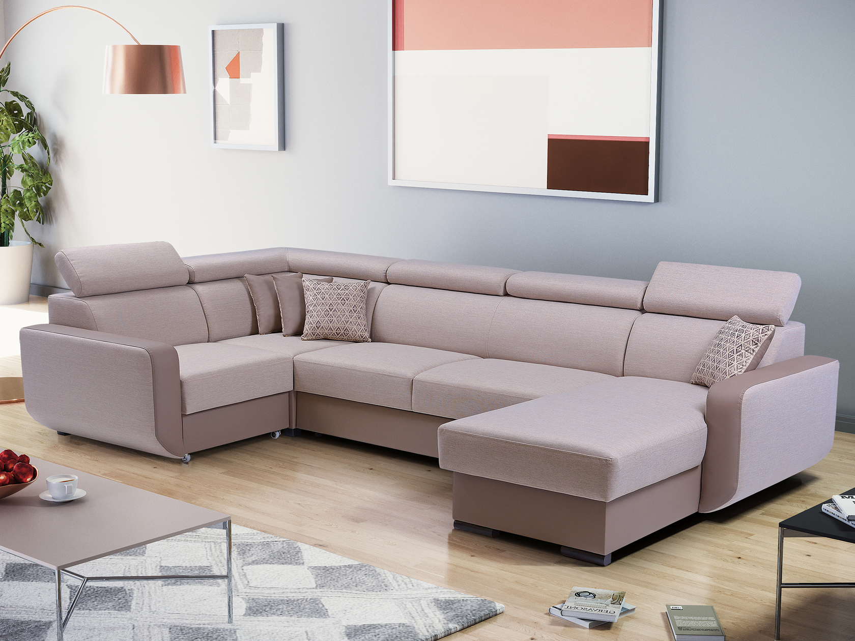 Rohová sedačka Istar U (béžová + svetlohnedá) (L) | NovyNabytok