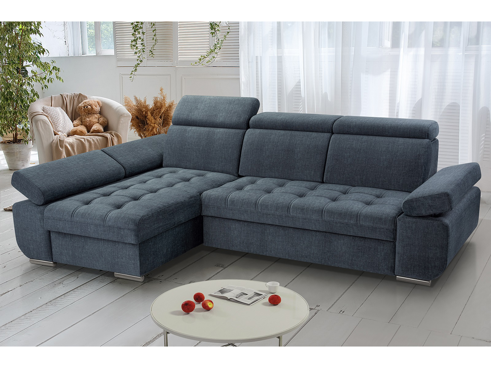 Rohová sedačka Belona (sivomodrá) (L) | NovyNabytok