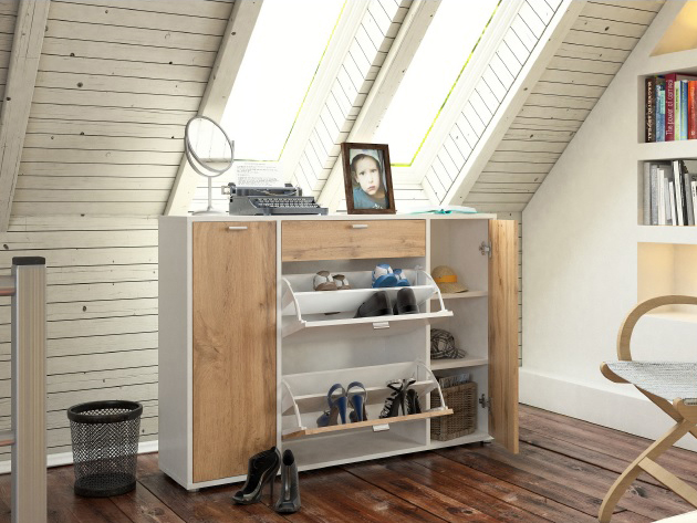 Botník (skrinka na topánky) Anabela (biela + dub wotan) | NovyNabytok