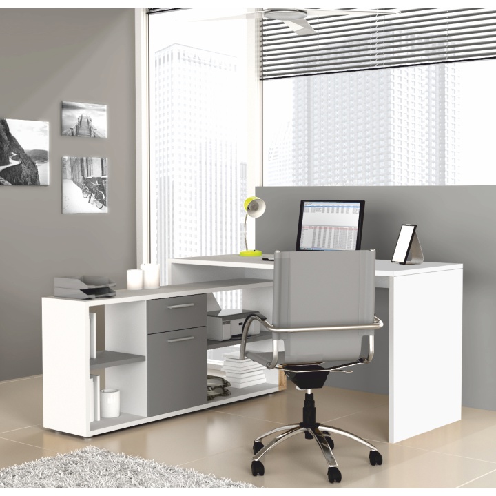 Rohový PC stolík Noe MT959 biela + sivá | NovyNabytok