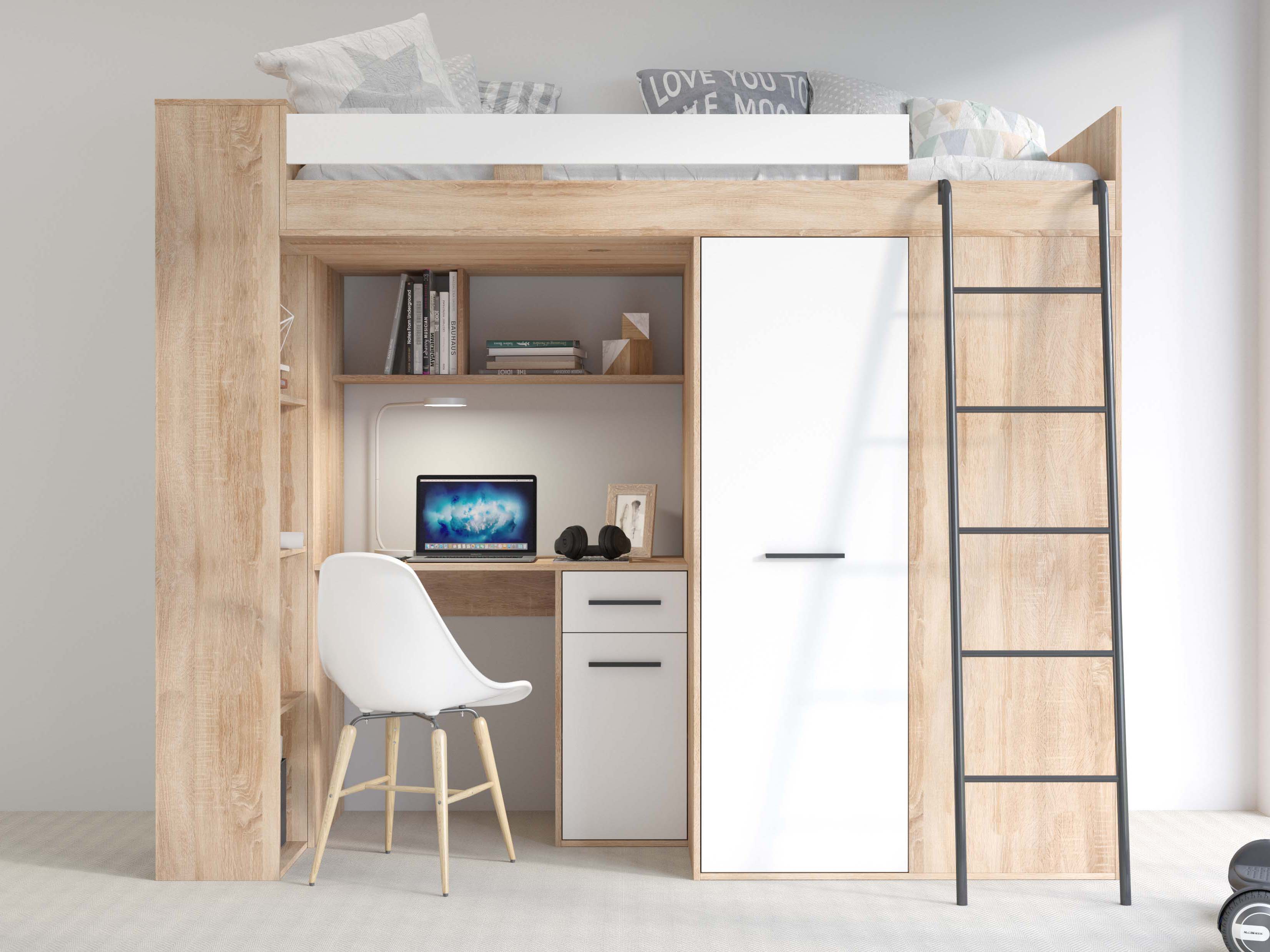 Poschodová posteľ 90 cm Vivian (P) (s roštom) (dub sonoma + biela ...